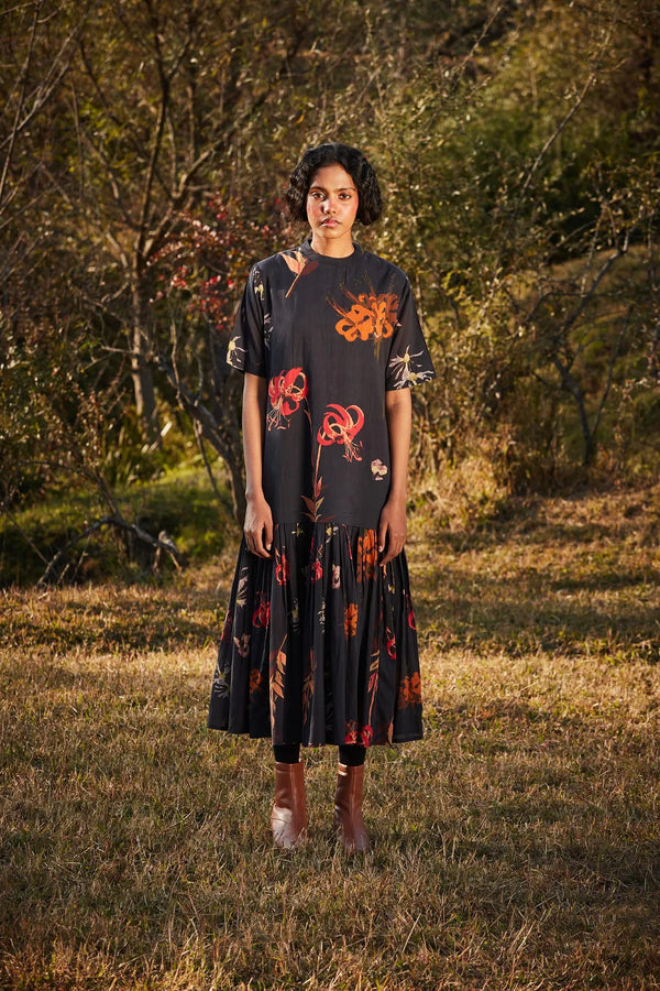 Designer Rustling leaves dress | Floral | Printed - Khara Kapas